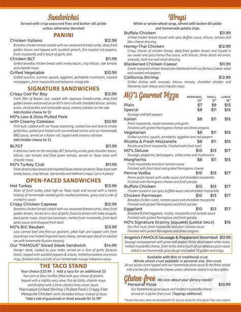 Mjs Restaurant Bar And Grill Menus In Spotswood New Jersey United States