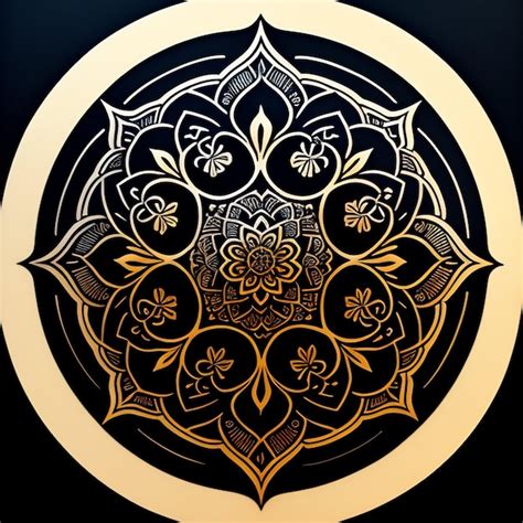 금색 테두리가 있는 만다라의 검은색과 금색 그림 무료 사진
