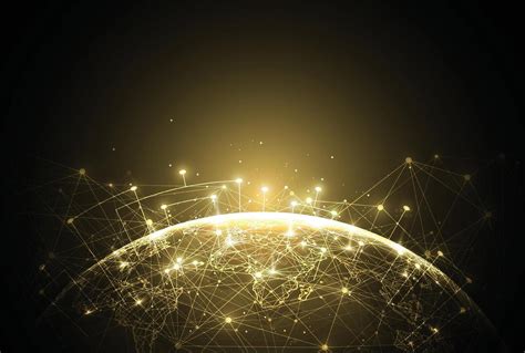Abstract Global Network Connection On Gold Background World Map Point And Line Composition