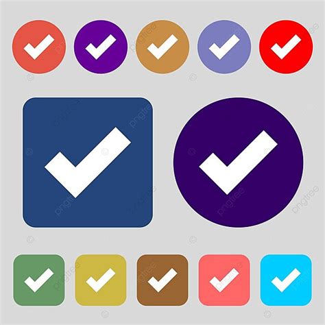 Flat Design Vector With 12 Colored Buttons Featuring Check Mark Sign