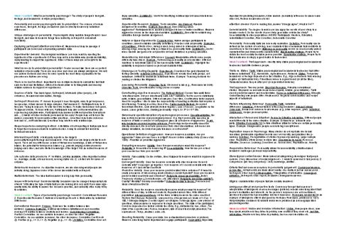cheat sheet summary personality week 1 content what is personality