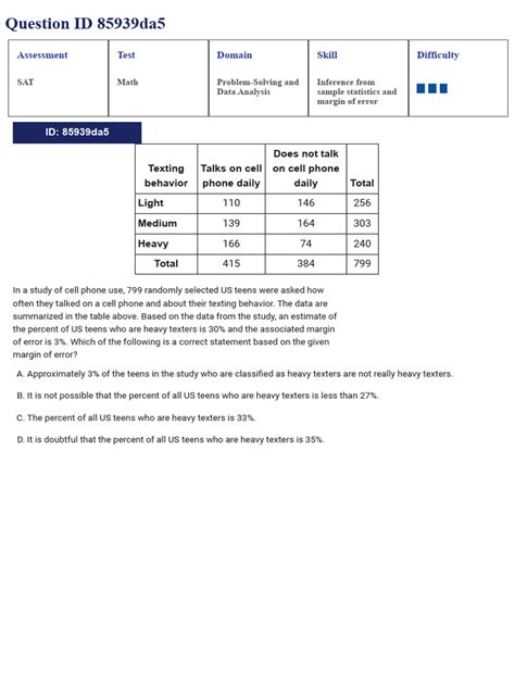 Problem Solving And Data Analysis Pdf Sat Statistical Inference