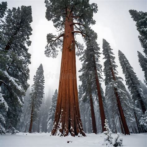 Winter Serenity The Majestic General Sherman Tree In A Snowy Forest