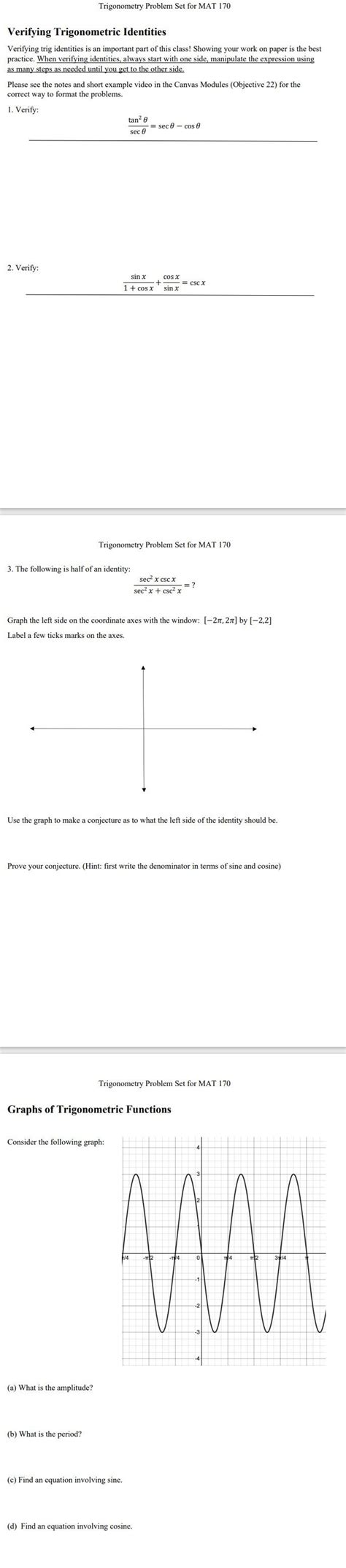 Solved Trigonometry Problem Set For MAT Verifying Chegg