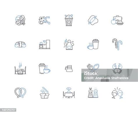 요리 설립 라인 아이콘 컬렉션입니다 주방 레스토랑 비스트로 펍 카페 브라세리 다이너 벡터 및 선형 그림 매점 뷔페 베이커리 개요