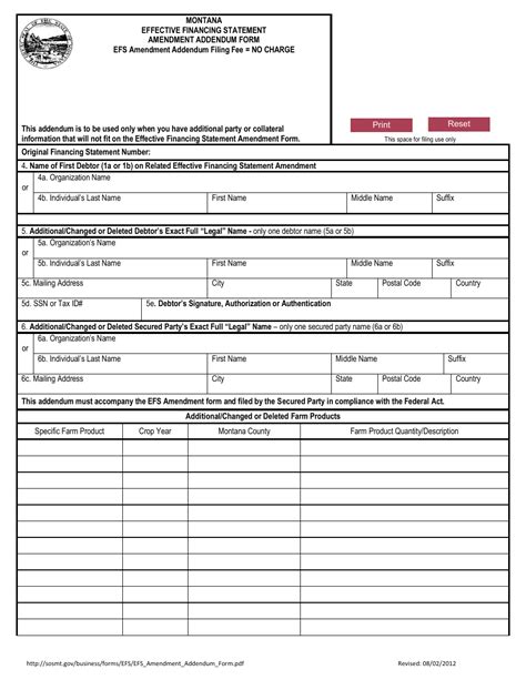 Montana Effective Financing Statement Amendment Addendum Form Fill Out Sign Online And