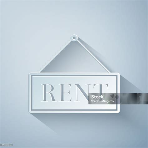 회색 배경에 격리 된 텍스트 임대 아이콘으로 종이 잘라 행잉 기호 종이 아트 스타일입니다 벡터 일러스트레이션 3차원 형태에 대한