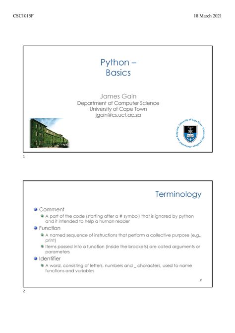 Basics Slides Explaining Intro Programming Terms Like Variables Page CSC F March
