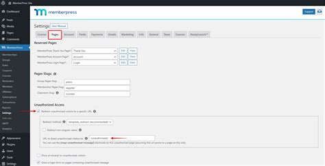 Using The Unauthorized Redirect MemberPress