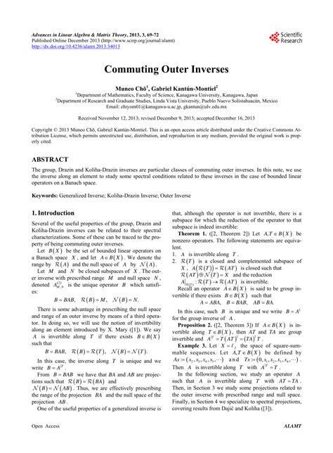 Pdf Commuting Outer Inverses