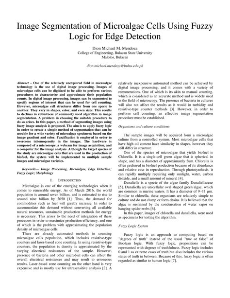 Pdf Image Segmentation Of Microalgae Cells Using Fuzzy Logic For Edge