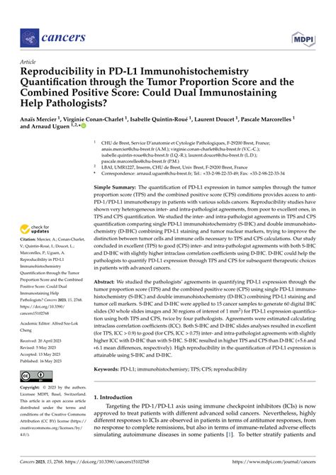 Pdf Reproducibility In Pd L1 Immunohistochemistry Quantification Through The Tumor Proportion