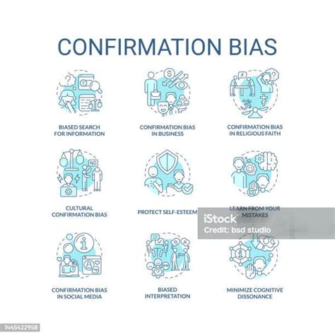 Confirmation Bias Turquoise Concept Icons Set Stock Illustration
