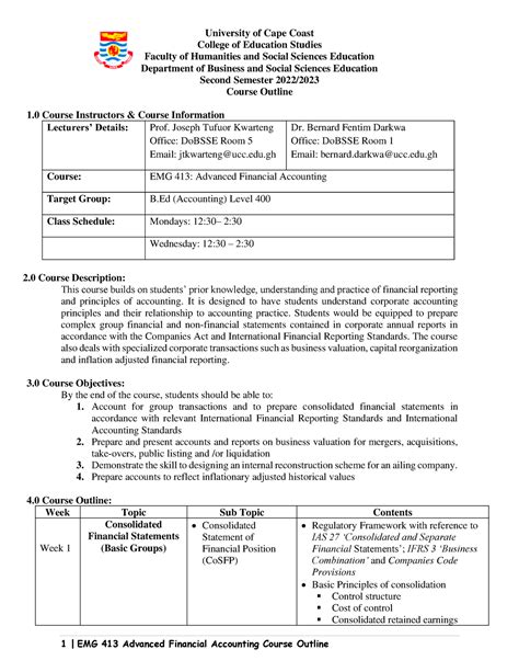 Advanced Accounting Course Outline University Of Cape Coast College