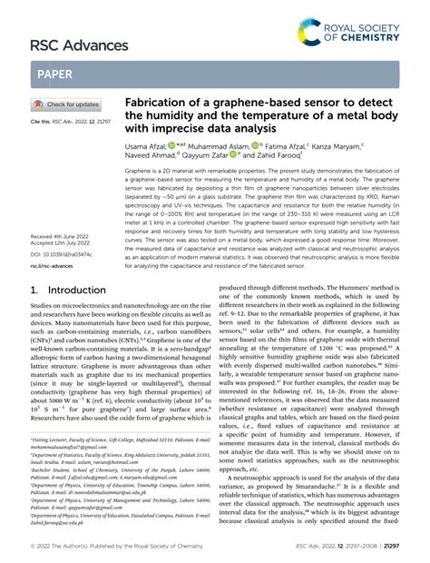 Pdf Fabrication Of A Graphene Based Sensor To Detect The Humidity And
