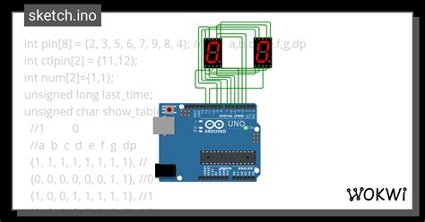 实验7 7段数码管实验动态显示ino Wokwi Esp32 Stm32 Arduino Simulator