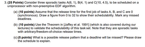 Solved 3 25 Points Consider Three Sporadic Tasks A61 B41 And C1045 To Be