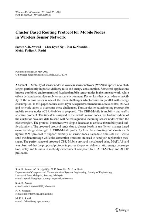 Pdf Cluster Based Routing Protocol For Mobile Nodes In Wireless Sensor Network