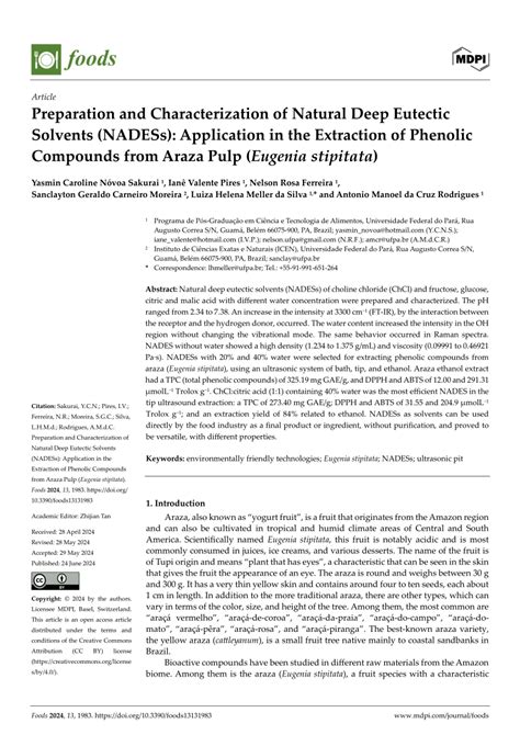 Pdf Preparation And Characterization Of Natural Deep Eutectic Solvents Nadess Application