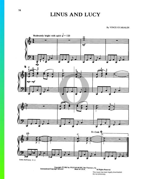 Linus And Lucy Piano Sheet Music From Linus And Lucy By Vince Guaraldi
