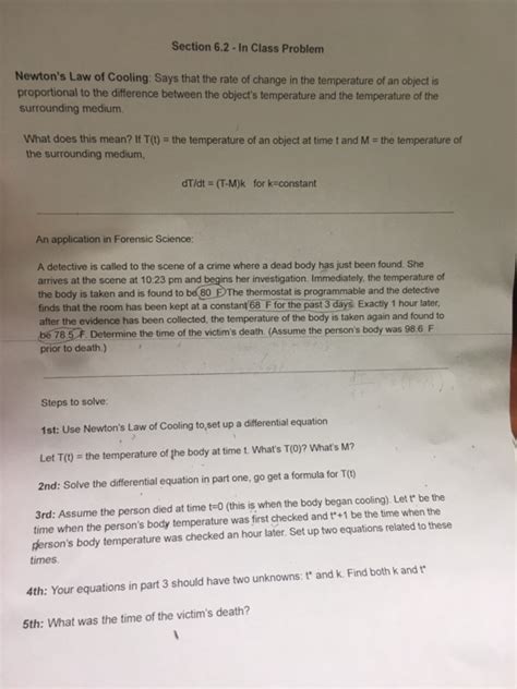 Solved Section 62 In Class Problem Newtons Law Of