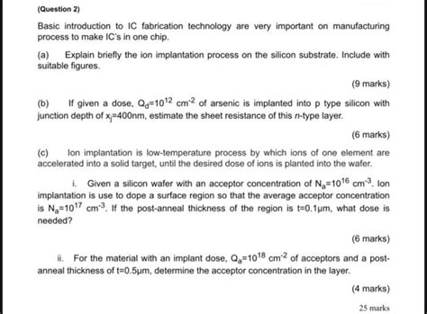 Solved Question 2 Basic Introduction To IC Fabrication Chegg