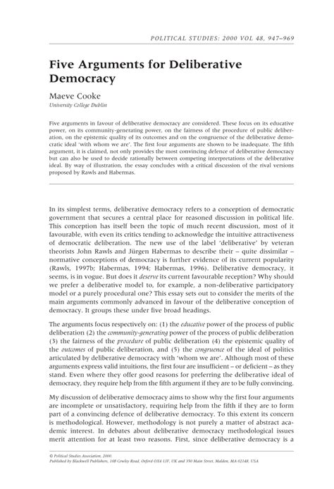 Pdf Five Arguments For Deliberative Democracy