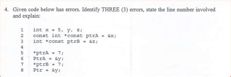 Solved 4 Given Code Below Has Errors Identify Three 3