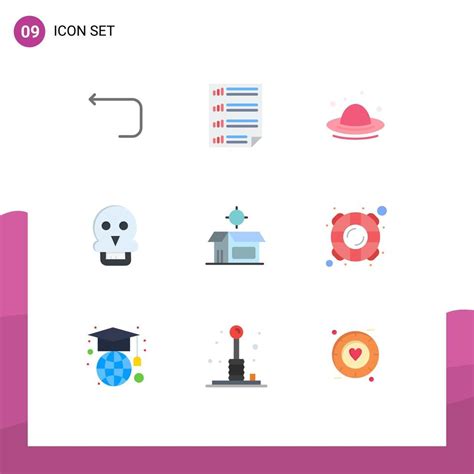 Universal Icon Symbols Group Of 9 Modern Flat Colors Of Open Product Medical Page Skull Of Death