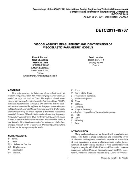 Pdf Viscoelasticity Measurement And Identification Of Viscoelastic Parametric Models