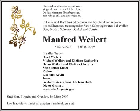 Traueranzeigen Von Manfred Weilert Trauer In Thueringen De
