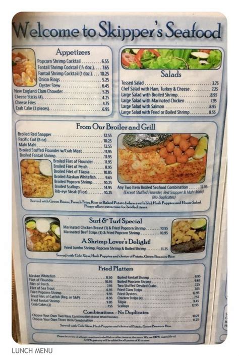 Skippers Seafood Restaurant Menu In High Point North Carolina Usa