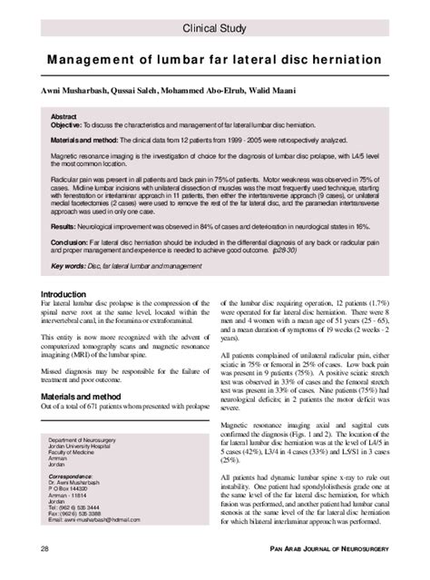 Pdf Management Of Lumbar Far Lateral Disc Herniation