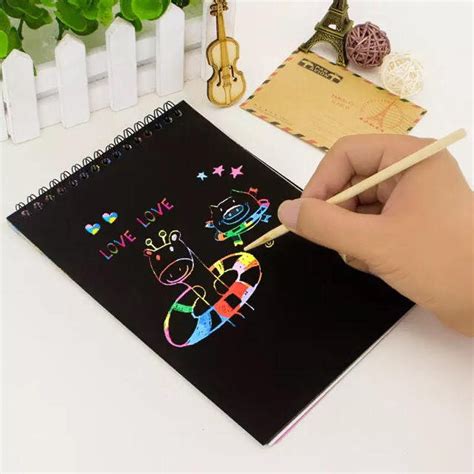 S14 Magic Colorful Scratch Paper Note Booksmall 10 Piecepage Black Cardboard Notebook