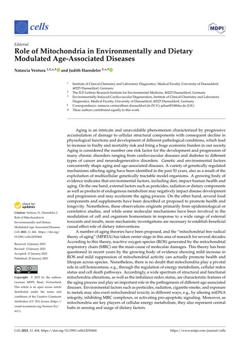 Pdf Role Of Mitochondria In Environmentally And Dietary Modulated Age