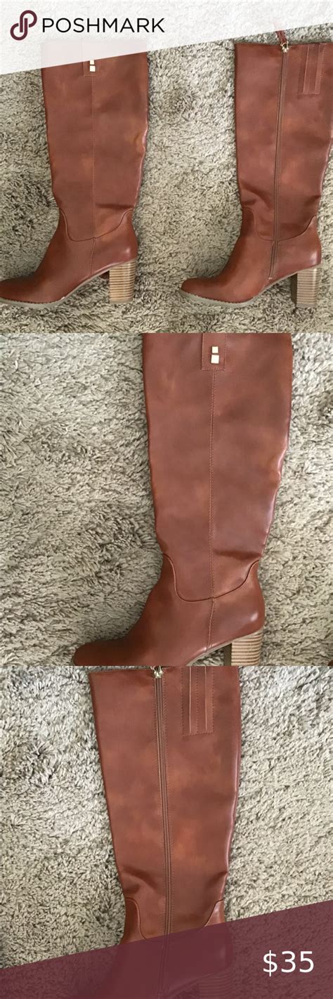 Jaclyn Smith Brown Heeled Knee High Riding Boots Red Knee High Boots