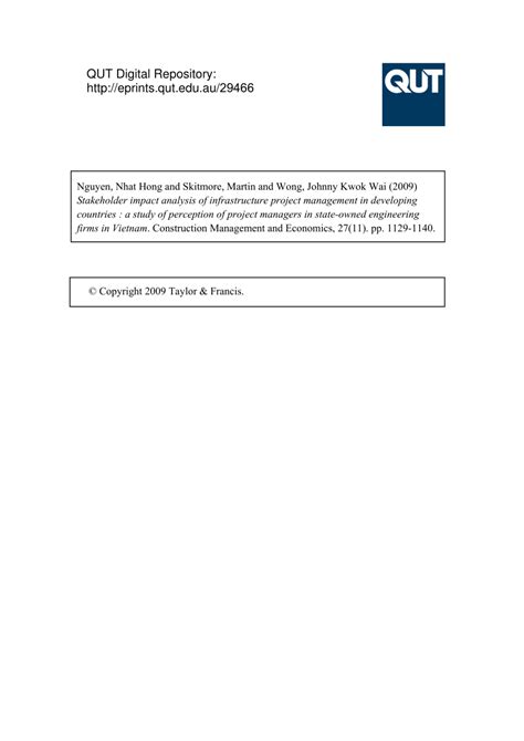 Pdf Stakeholder Impact Analysis Of Infrastructure Project Management