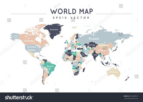 Colorful Political World Map Name Borders Stock Vector Royalty Free