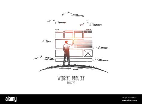 Website Project Concept Hand Drawn Man Developing Website Web