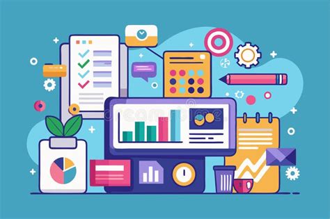 A Vibrant Workspace Displays Analysis Charts Checklists And Productivity Tools Centered Around
