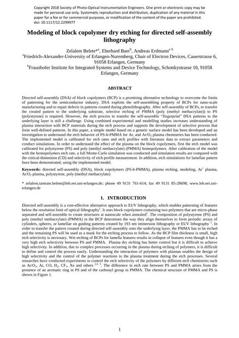 Pdf Modeling Of Block Copolymer Dry Etching For Directed Self Dokumentips
