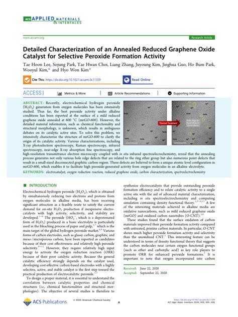 Detailed Characterization Of An Annealed Reduced Graphene Oxide Catalyst For Selective Peroxide