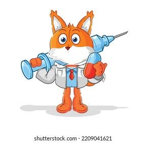 Fox Doctor Holding Medichine Injection Stock Vector Royalty Free