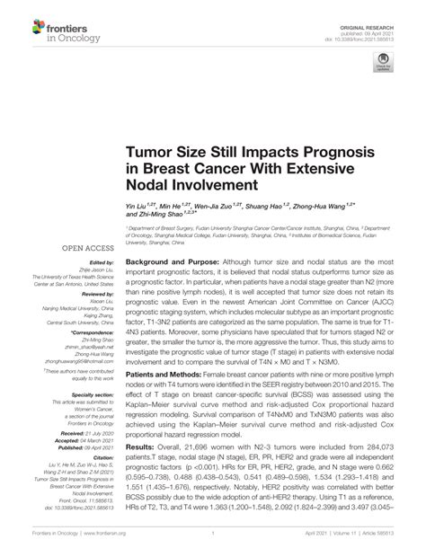 Pdf Tumor Size Still Impacts Prognosis In Breast Cancer With