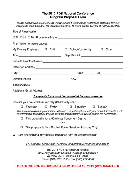 Fillable Online Ed Sc The Pds National Conference Program Proposal