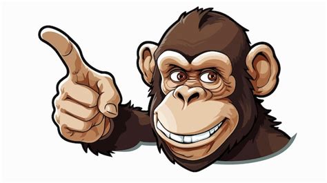Distressed Sticker Cartoon Pointing Monkey Illustration Premium Ai