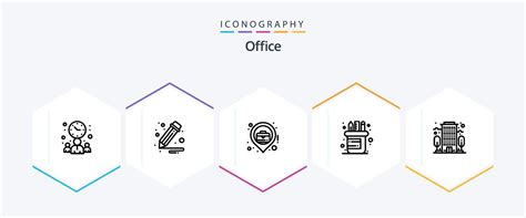 Office 25 Line Icon Pack Including Company Location Building Pen