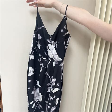 Black And White Floral Midi Dress Floraldress Was Depop
