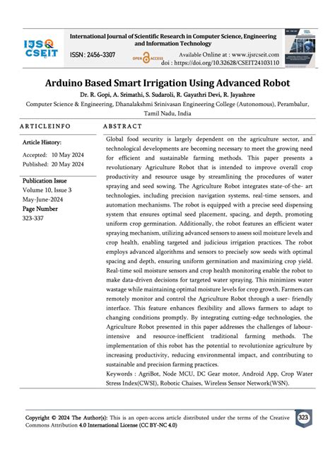 pdf arduino based smart irrigation using advanced robot