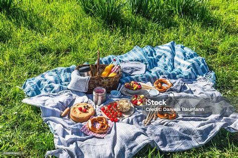 피크닉 바구니 과일 주스 한 병 과일 과일 샐러드 브레첼 요구르트 케이크 토마토 0명에 대한 스톡 사진 및 기타 이미지 Istock